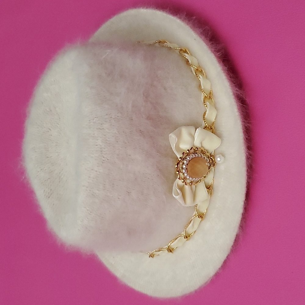 Liz Lisa Fedora Hat Kawaii Bow Chain Cozy Knit - Gem